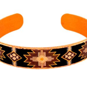 FRONT LINE JEWELRY Native American Zia Bracelets for Unisex Open-Ended Zia Sun Symbol Jewelry Gold & Black Accented Native American Copper Bracelets