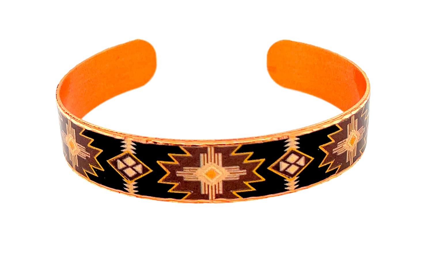 FRONT LINE JEWELRY Native American Zia Bracelets for Unisex Open-Ended Zia Sun Symbol Jewelry Gold & Black Accented Native American Copper Bracelets