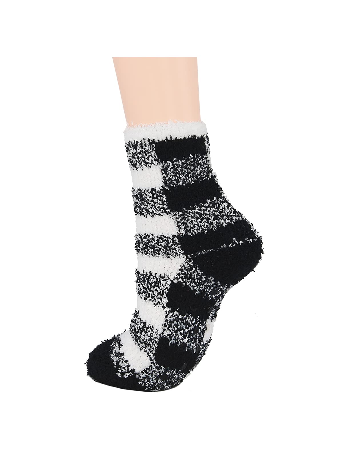 Cosy Encounter Womens Fuzzy Slipper Socks Winter Warm Anti Slip Socks Comfy Thick Thermal Socks Casual Home 5 Pairs White Black One Size, WDCEBS4072SXG5PSN