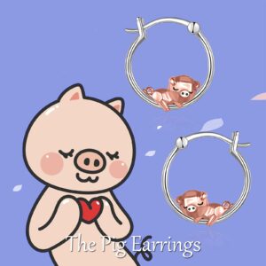 Pig Earrings Sterling Silver Origami Pig Hoop Earrings Pig Jewelry Gifts for Women