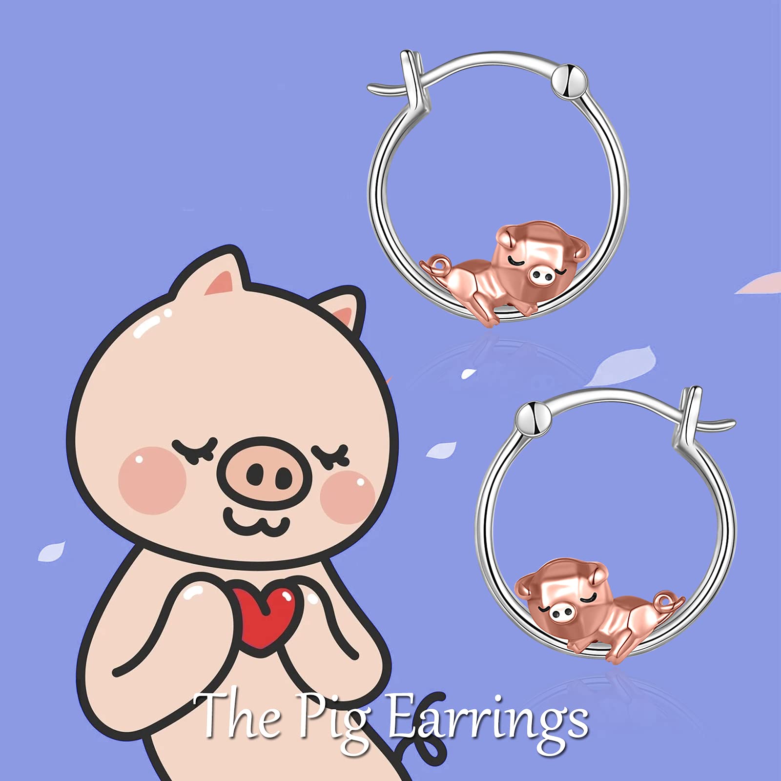 Pig Earrings Sterling Silver Origami Pig Hoop Earrings Pig Jewelry Gifts for Women