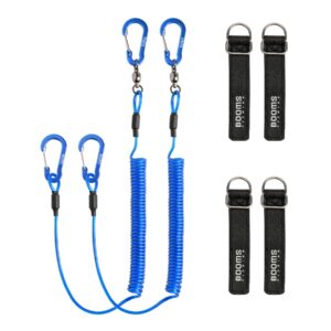 booms fishing t02 fishing pole tether, kayak paddle leash, heavy duty fishing lanyard for fishing tools/rods/paddles, blue 2pcs and rb1 rod tie belts pole straps 4pcs 4.5"