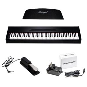 lexington 88 key beginner digital piano weighted for adults kids, portable wooden electric piano keyboard full size with graded hammer action, sustain pedal and power supply, black