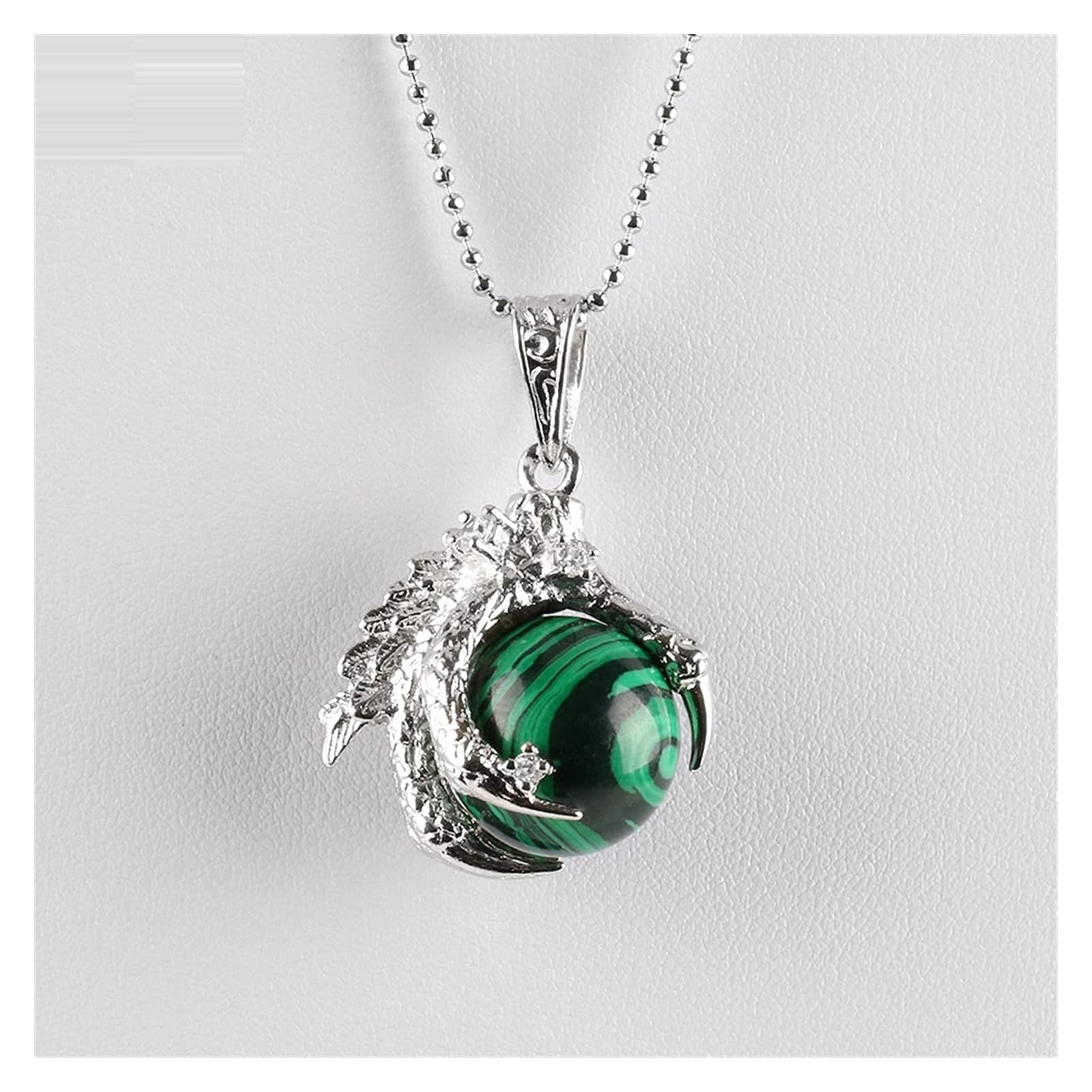 JIAW Necklace Natural Gem Stone Beads Dragon Claw Necklaces & Pendant Ball Lapis Lazuli Crystal Quartz Women Men Yoga Gothic Jewelry (Metal Color : Malachite)