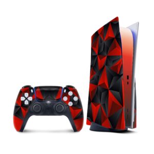 tacky design ps5 geometricskin for playstation 5 console and 2 controllers, red skin vinyl 3m decal stickers full wrap cover (disk edition)