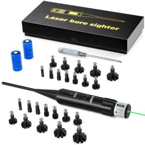 tyseam green laser bore sighter kit with 2 sets of the adapters for .17 to 12ga caliber rifle, pistols, handgun universal hunting bore sighter kit with press switch & batteries