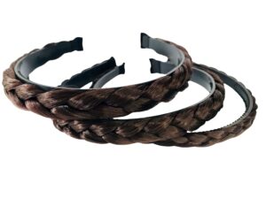 meethan 3 pcs headband synthetic hair plaited headband braid braided with teeth hair band accessories for women girl wide 1 / 1.5 / 2.0 cm : h7 (brown-sml)