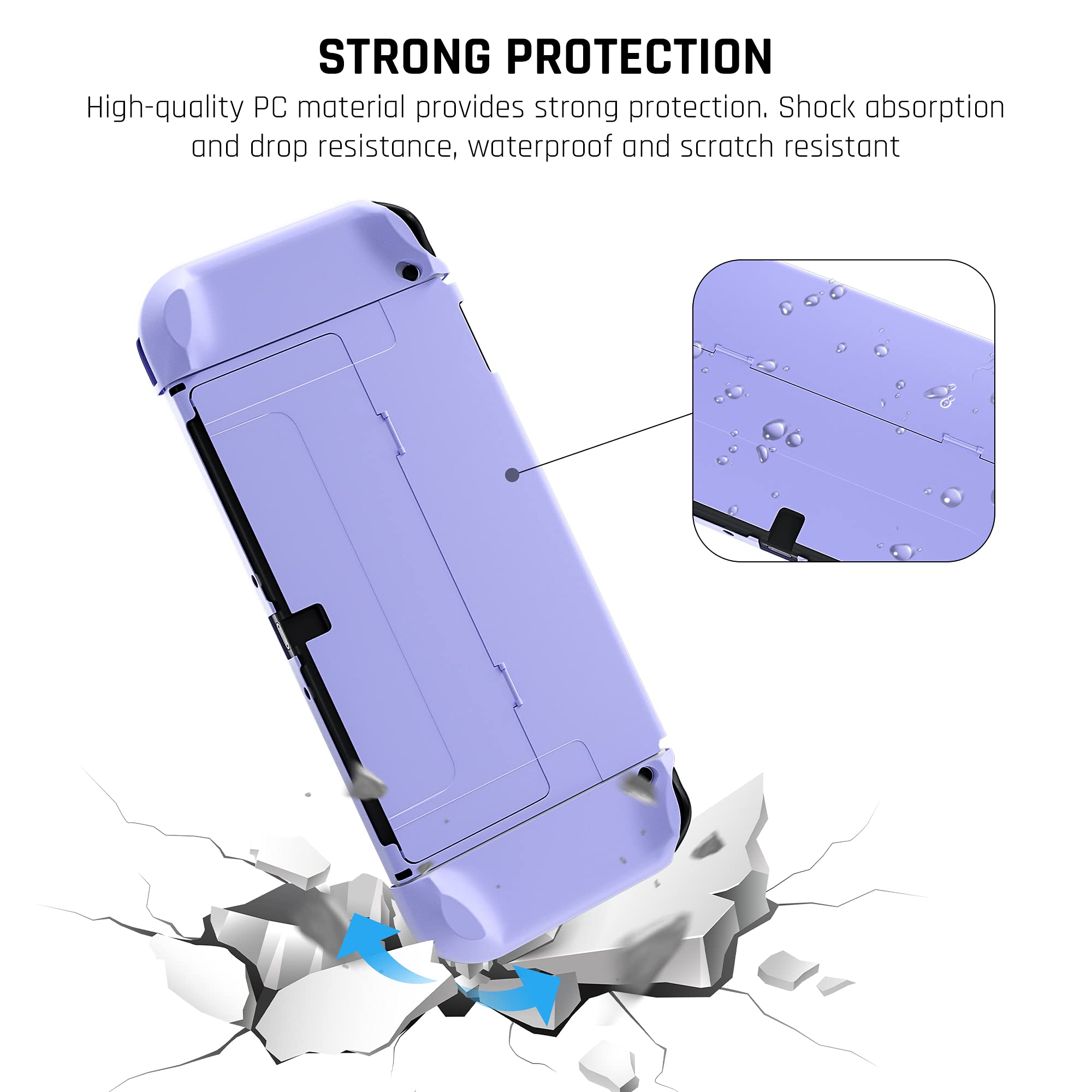 GLDRAM Case for Nintendo Switch OLED Model 2021 with Screen Protector and 4 PCS Thumb Caps, Protective Hard Cover for Switch OLED Console & JoyCon - Ultra-Slim & Flip Shell (Purple)