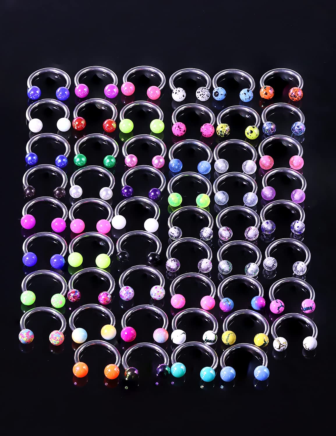 Vsnnsns 16G Surgical Steel Horseshoe Nose Septum Rings Piercing Jewelry Cartilage Helix Tragus Earring Studs Hoop Lip Horseshoe Ring Piercing Jewelry Retainer for Women Men 8mm 52pcs