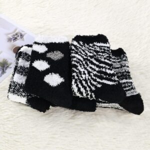 Cosy Encounter Womens Fuzzy Slipper Socks Winter Warm Anti Slip Socks Comfy Thick Thermal Socks Casual Home 5 Pairs White Black One Size, WDCEBS4072SXG5PSN