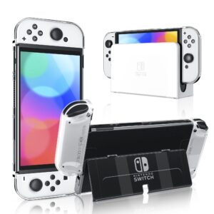 fundiary dockable clear case for nintendo switch oled model 2021 skin, accessories cover for switch oled console & joycon - full protection by flip shell