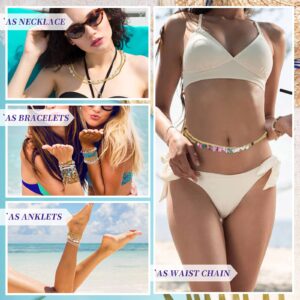 10PCS Waist Beads for Women with crystals，Summer Belly Body Chain African Stretchy Waist Jewellery， Size 31"-37"