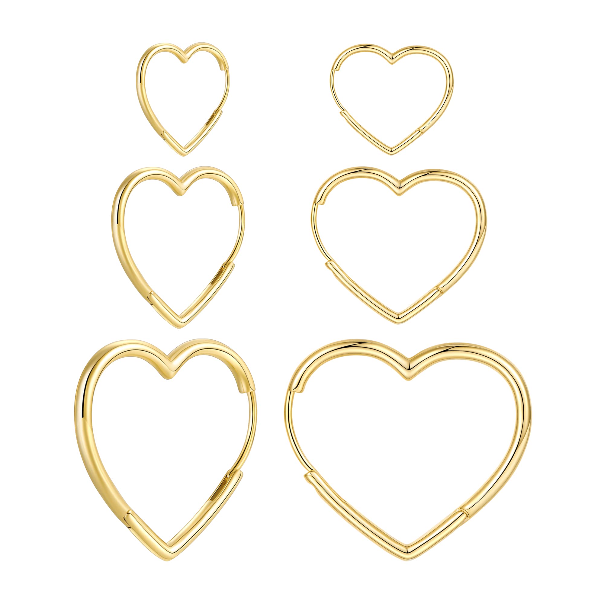 3 Pairs 14K Gold Plated Heart Hoop Earrings, Simple Large and Small Heart Hoop Earrings for Women, 3 Sizes Cute Huggies Earrings for Women Girs present, 1.3cm/2cm/3cm.