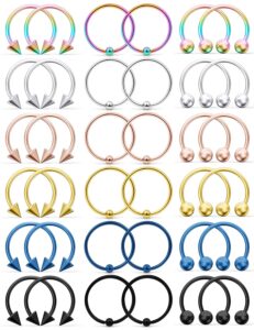 vsnnsns 20g surgical steel horseshoe captive bead nose hoop rings septum piercing jewelry cartilage helix tragus rook earring hoop lip eyebrow ring piercing jewelry for women men 10mm 36pcs