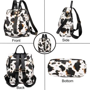 YOUNXSL Women Backpack Purse Leopard Fashion PU Leather Designer Travel Bag Cow Pattern Ladies Shoulder Bags(Off White)