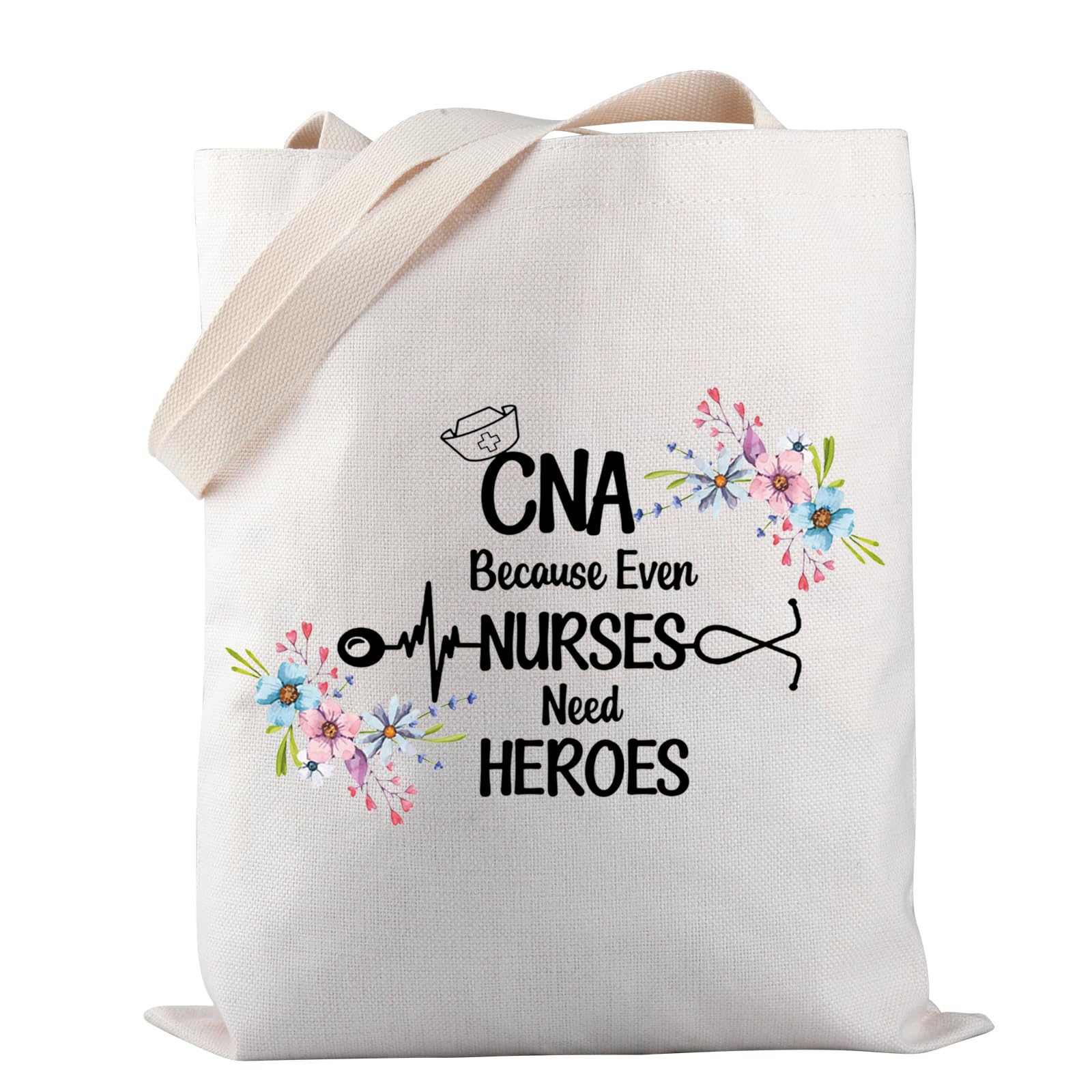 CNA Life Tote Bag Certified Nurse Assistant Gift CNA Because Even Nurses Need Heroes Canvas Tote Bag (CNA Because Tote B) Medium