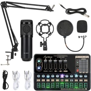 asmuse podcast equipment bundle, bm800 condenser podcast microphone bundle kit with live sound card, streaming audio mixer studio all-in-one beginner podcast package for recording youtube tiktok