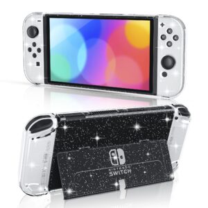 fanpl glitter protective case for nintendo switch oled model, dockable hard flashing cover case compatible with switch oled, sparkle bling crystal skin for girls