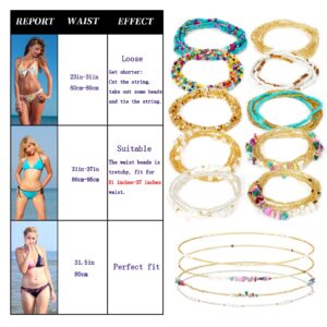 10PCS Waist Beads for Women with crystals，Summer Belly Body Chain African Stretchy Waist Jewellery， Size 31"-37"