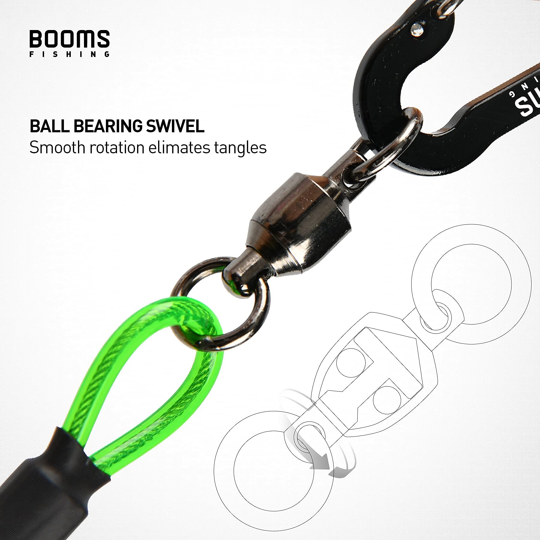 Booms Fishing T02 Fishing Pole Tether, Kayak Paddle Leash, Heavy Duty Fishing Lanyard for Fishing Tools/Rods/Paddles, Green 2pcs and RB1 Rod Tie Belts Pole Straps 4pcs 5.9"