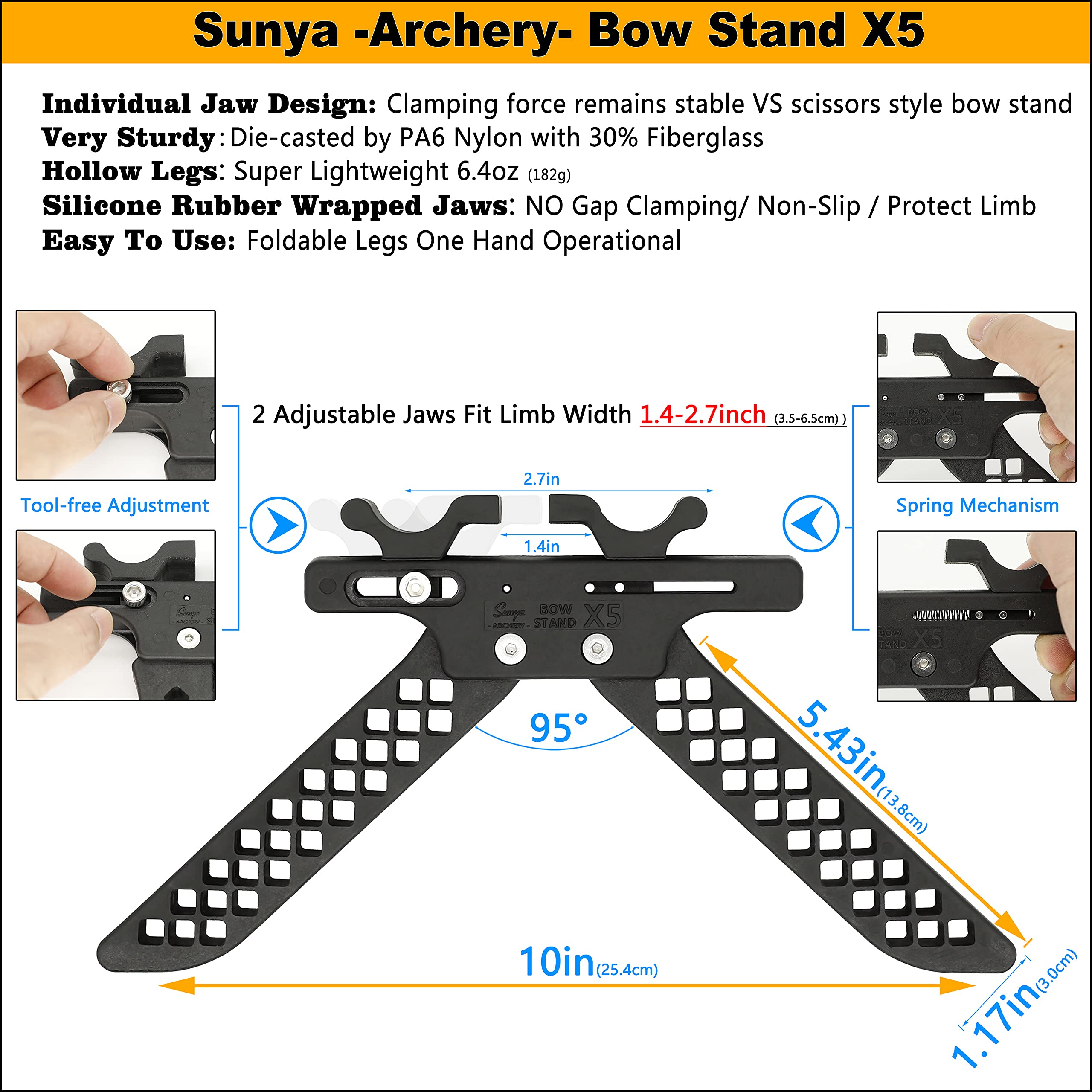 SUNYA Archery Compound Bow Stand with Flexible Clamping Jaws System