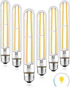 long t10 led bulb, 7.3in vintage edison dimmable bulb 6w 2700k warm white tubular bulbs, e26 medium base clear 600lm 60w equivalent for cylinder pendant wall sconces chandelier vanity 6pack