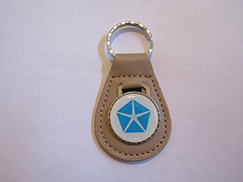 NEWPORT NEW YORKER 300 LEBARON LHS LASER WHITE LOGO LEATHER KEYCHAIN - BEIGE