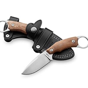 LionSTEEL H2 Karambit Style Fixed Blade EDC Hunting Hiking and Outdoor Knife, G10 and Micarta Handles, M390 Super Steel, Leather Sheath Included, Natural Micarta