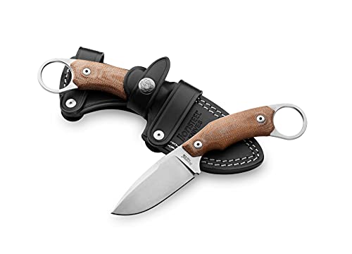 LionSTEEL H2 Karambit Style Fixed Blade EDC Hunting Hiking and Outdoor Knife, G10 and Micarta Handles, M390 Super Steel, Leather Sheath Included, Natural Micarta