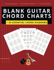 awesome blank guitar chord book (red): 6 & 16 large chord boxes per page (gifts for guitarists & songwriters) + bonus 25 essential chord charts + ... (guitar notebooks & guitarist accessories)