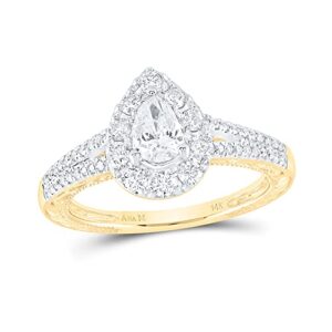 14kt yellow gold pear diamond halo bridal wedding engagement ring 1 cttw