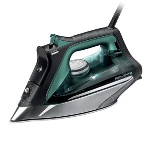 rowenta, iron, pro master stainless steel soleplate steam iron for clothes, 210 g/min, 400 microsteam holes, 1775 watts, auto-off, ironing, green clothes iron, dw8360