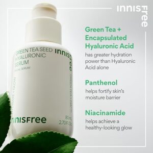 innisfree Green Tea Seed Hyaluronic Serum with Panthenol and Niacinamide, Korean Face Serum for Hydration and Glow (Packaging May Vary)