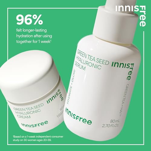 innisfree Green Tea Seed Hyaluronic Serum with Panthenol and Niacinamide, Korean Face Serum for Hydration and Glow (Packaging May Vary)