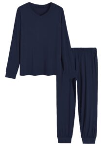 latuza women's viscose long sleeves top jogger pants pajamas set l navy