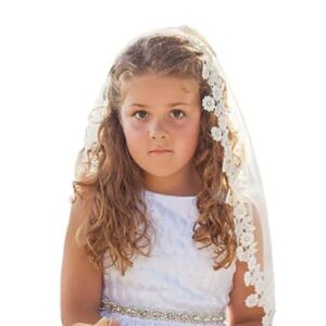 canb flowergirl lace veil 1 tier first communion veil with comb bridal elbow length veils and headpieces 27.6 inches