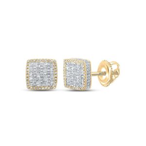 10kt yellow gold baguette diamond square earrings 1 cttw