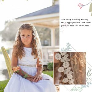 CanB Flowergirl Lace Veil 1 Tier First Communion Veil with Comb Bridal Elbow length Veils and Headpieces 27.6 inches