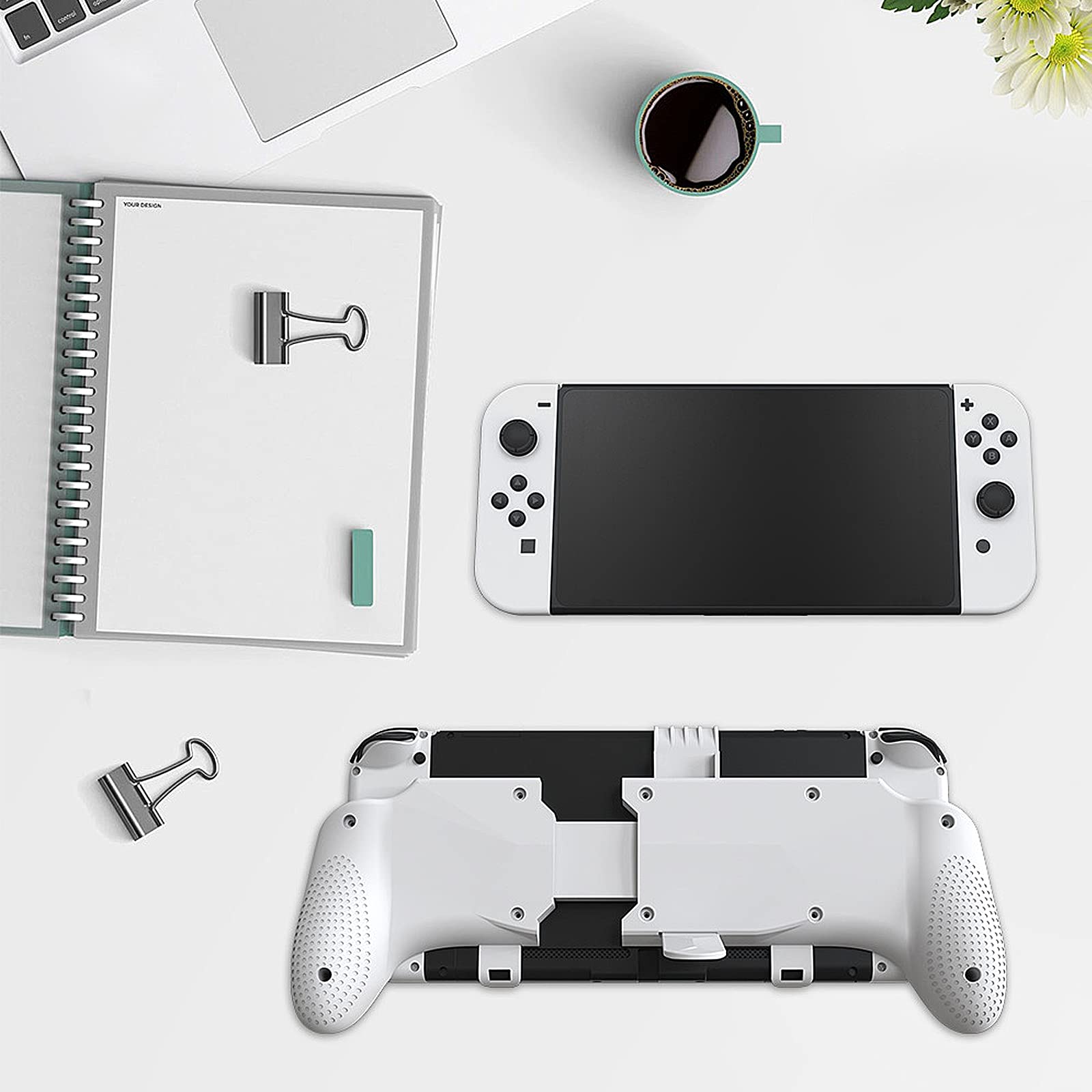 Switch Grip, Ergonomic Switch OLED Grip with Stand and Game Slots, Comfortable and Sturdy Handheld Grip Compatible with Switch and Switch OLED - Black