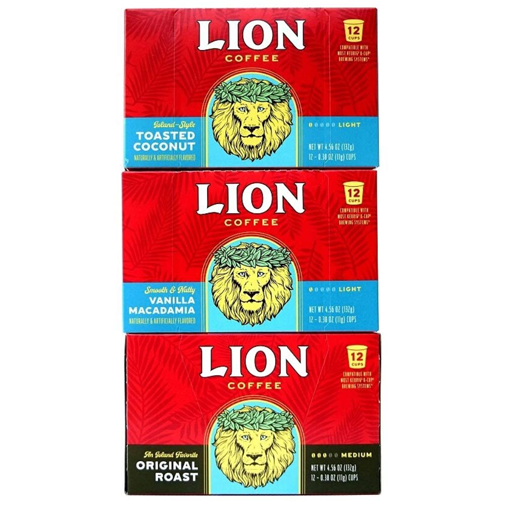 Lion Coffee Single Serve Pods Sampler Collection, 12 pods per Box