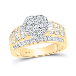 10kt yellow gold round diamond heart bridal wedding engagement ring 1 cttw