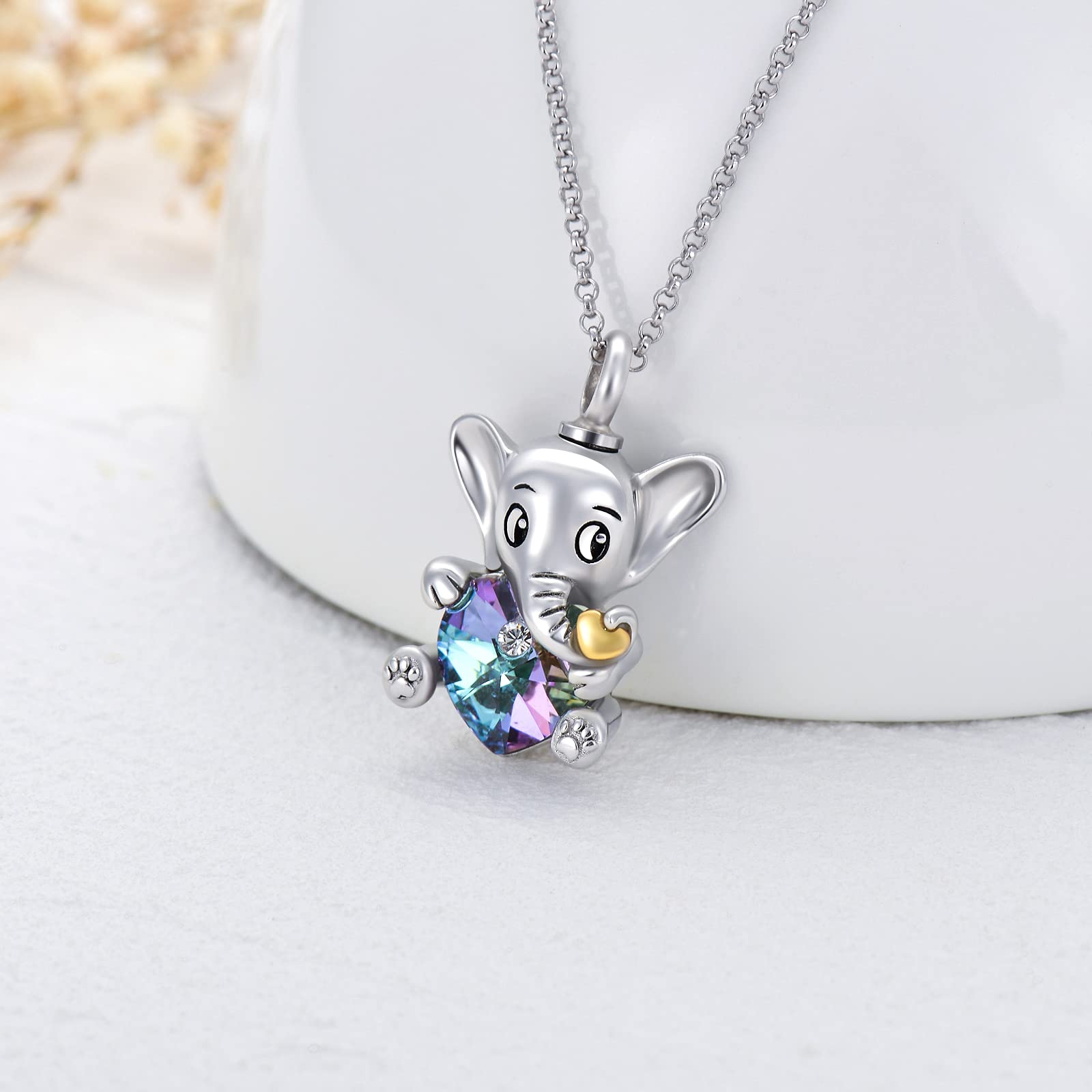 AOBOCO Elephant Urn Necklaces for Ashes Sterling Silver Heart Cremation Memorial Keepsake Necklace Jewelry Gifts for Women