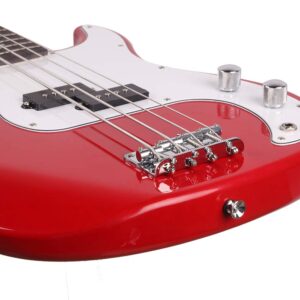 GLARRY Full Size Electric Bass Guitar Beginner Kit 4 String Exquisite Basswood Bass with 20W AMP, Cable, Strap, Bag and Accessories (Red)