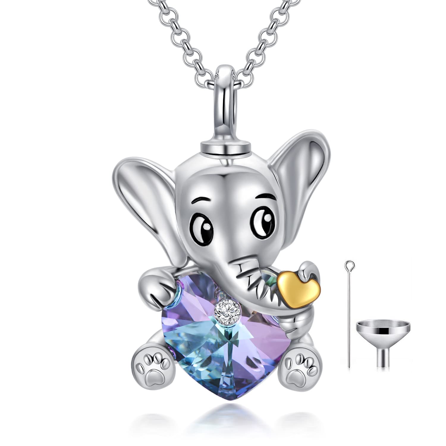 AOBOCO Elephant Urn Necklaces for Ashes Sterling Silver Heart Cremation Memorial Keepsake Necklace Jewelry Gifts for Women