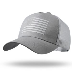 american flag trucker hat - snapback hat, baseball cap for men women - breathable mesh side, adjustable fit - for casual wear gray/white