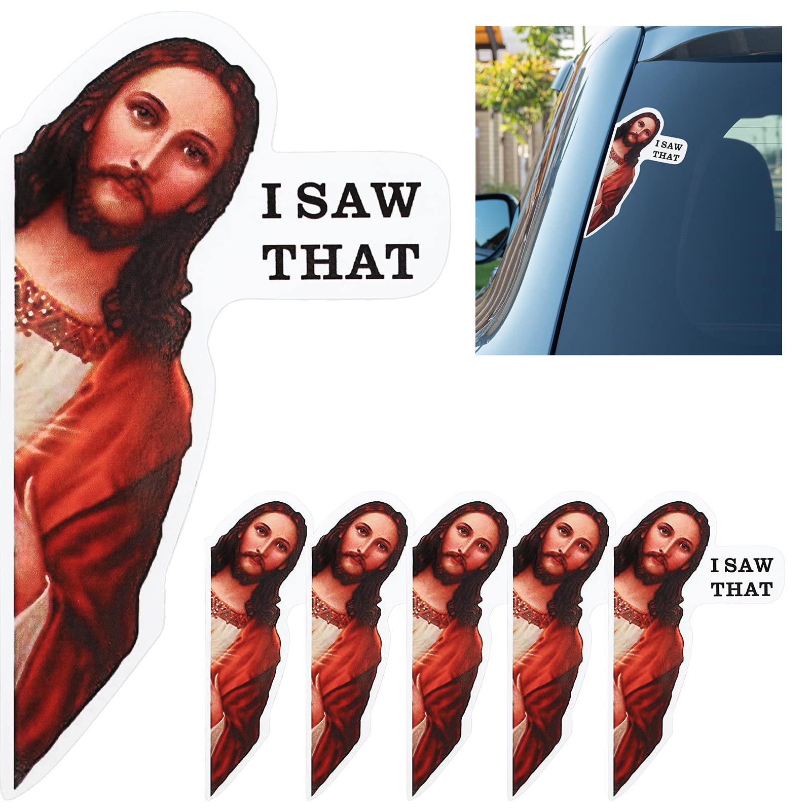 6 Pieces Jesus I Saw That Sticker Vinyl Stickers for Car Vehicle Truck Window Laptop Skateboard Water Bottle Guitar, 6 Inch (Regular Color,)