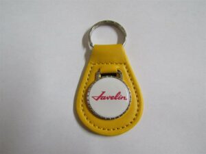 javelin script emblem logo leather keychain - yellow