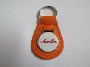 javelin script emblem logo leather keychain - pumpkin