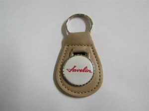 javelin script emblem logo leather keychain - beige