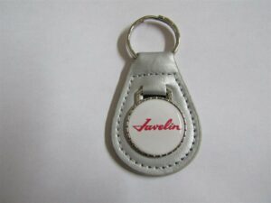 javelin script emblem logo leather keychain - silver